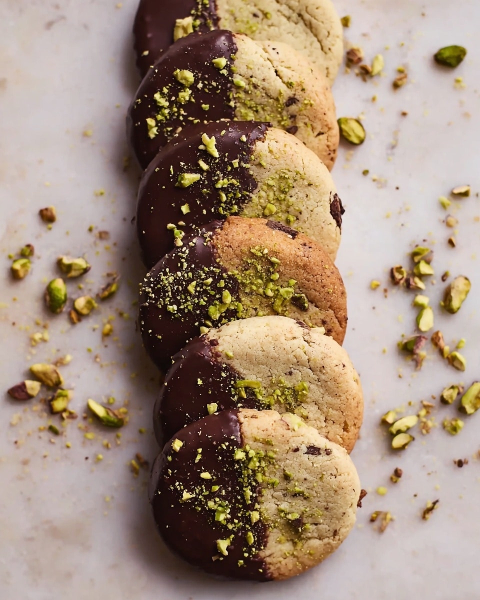 Pistachio Shortbread Cookies with Dark Chocolate & Pistachio Topping